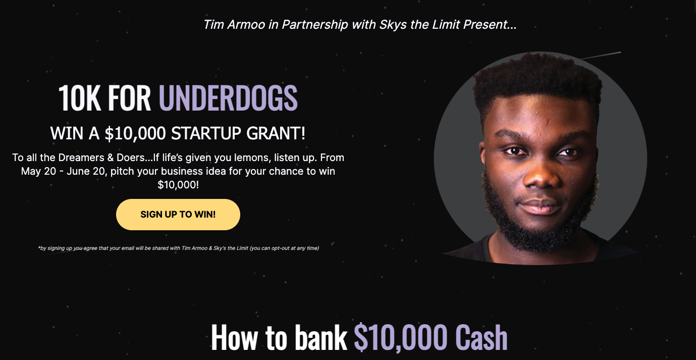 Tim Armoo - Win a $10,000 Start Up Grant at Sky's the Limit